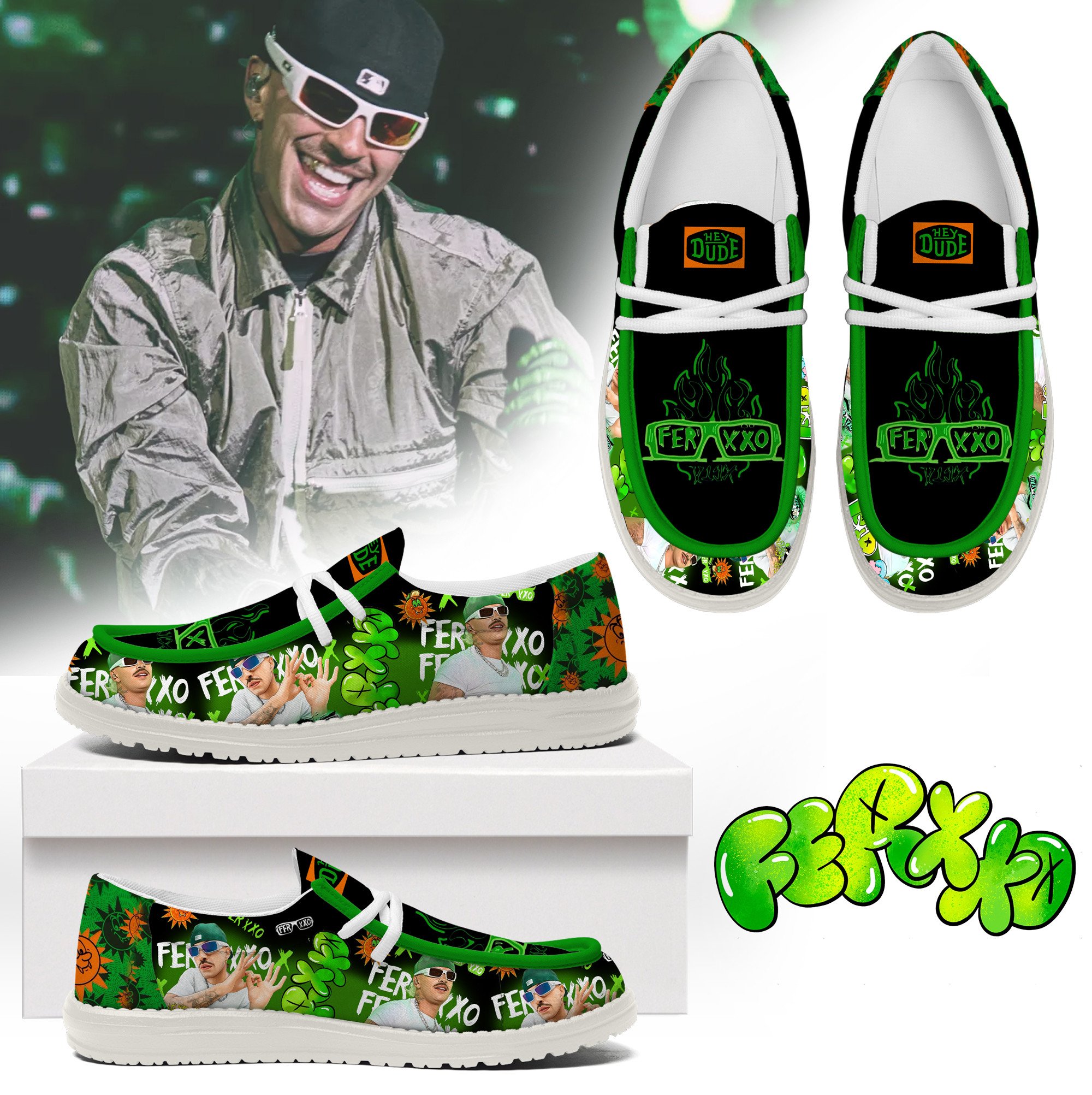 Feid Ferxxo Personalized Hey Dude Sports Shoes HG Custom Name Design ...